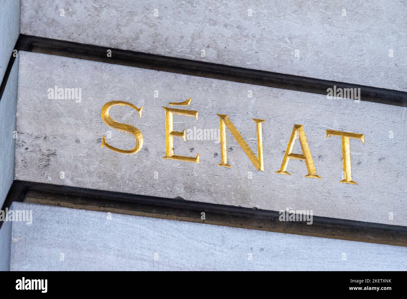 Sign at the entrance of the French Senate (Sénat), the upper house of ...