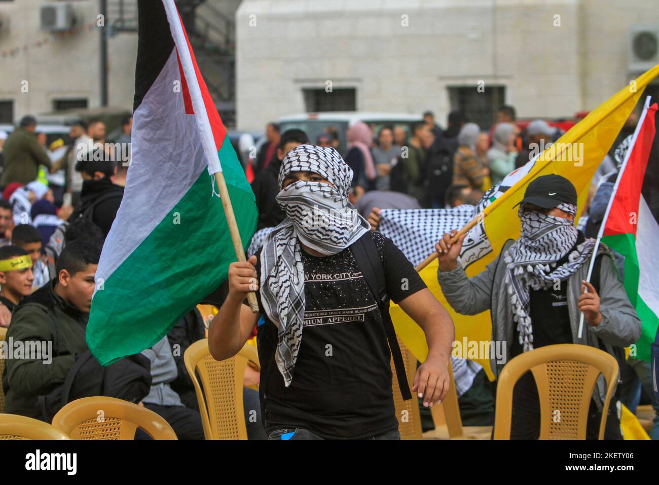 Nablus, Palestine - 14 Nov 2022, Masked supporters of Palestinian Fatah ...