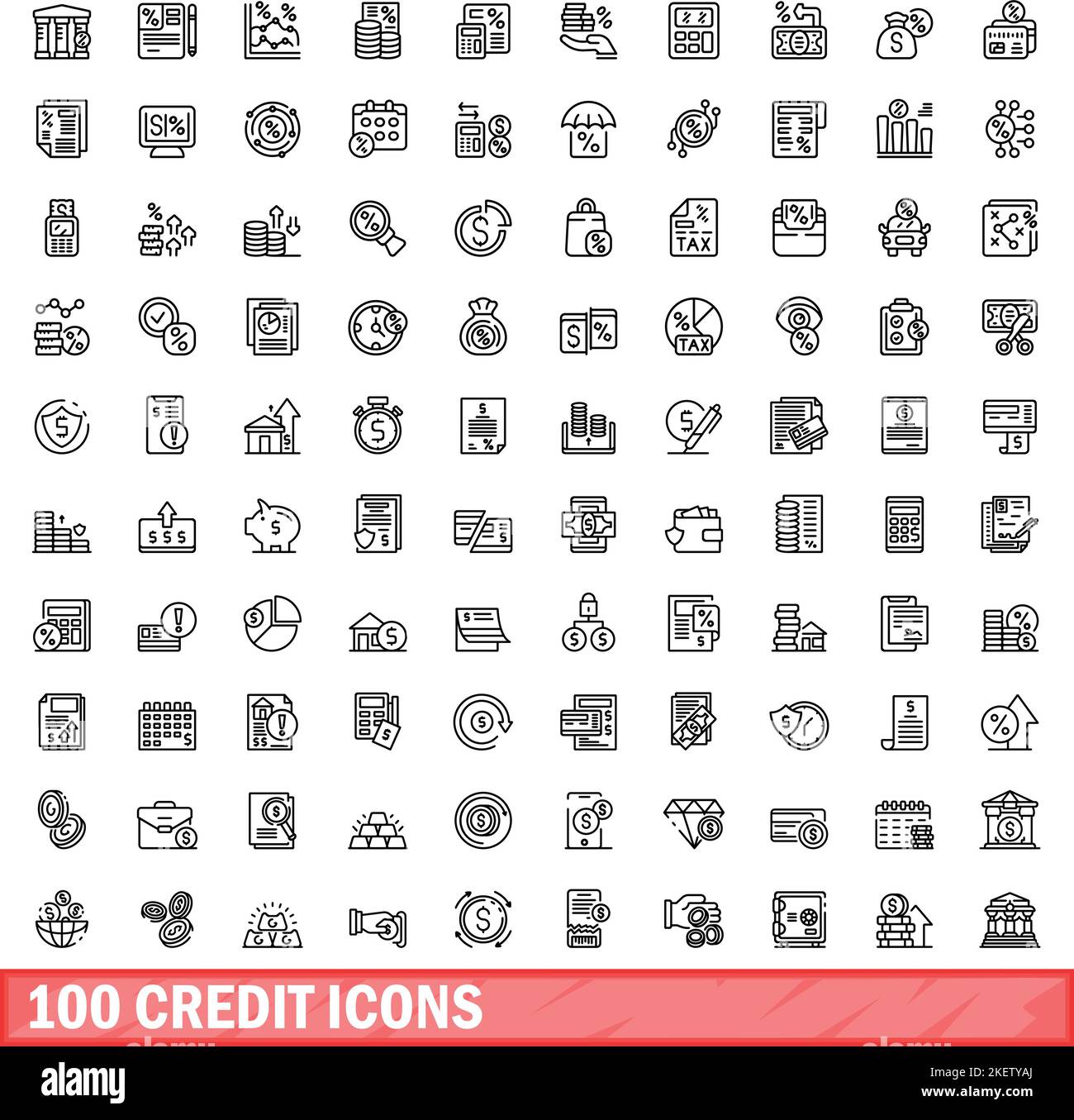 100 credit icons set. Outline illustration of 100 credit icons vector ...