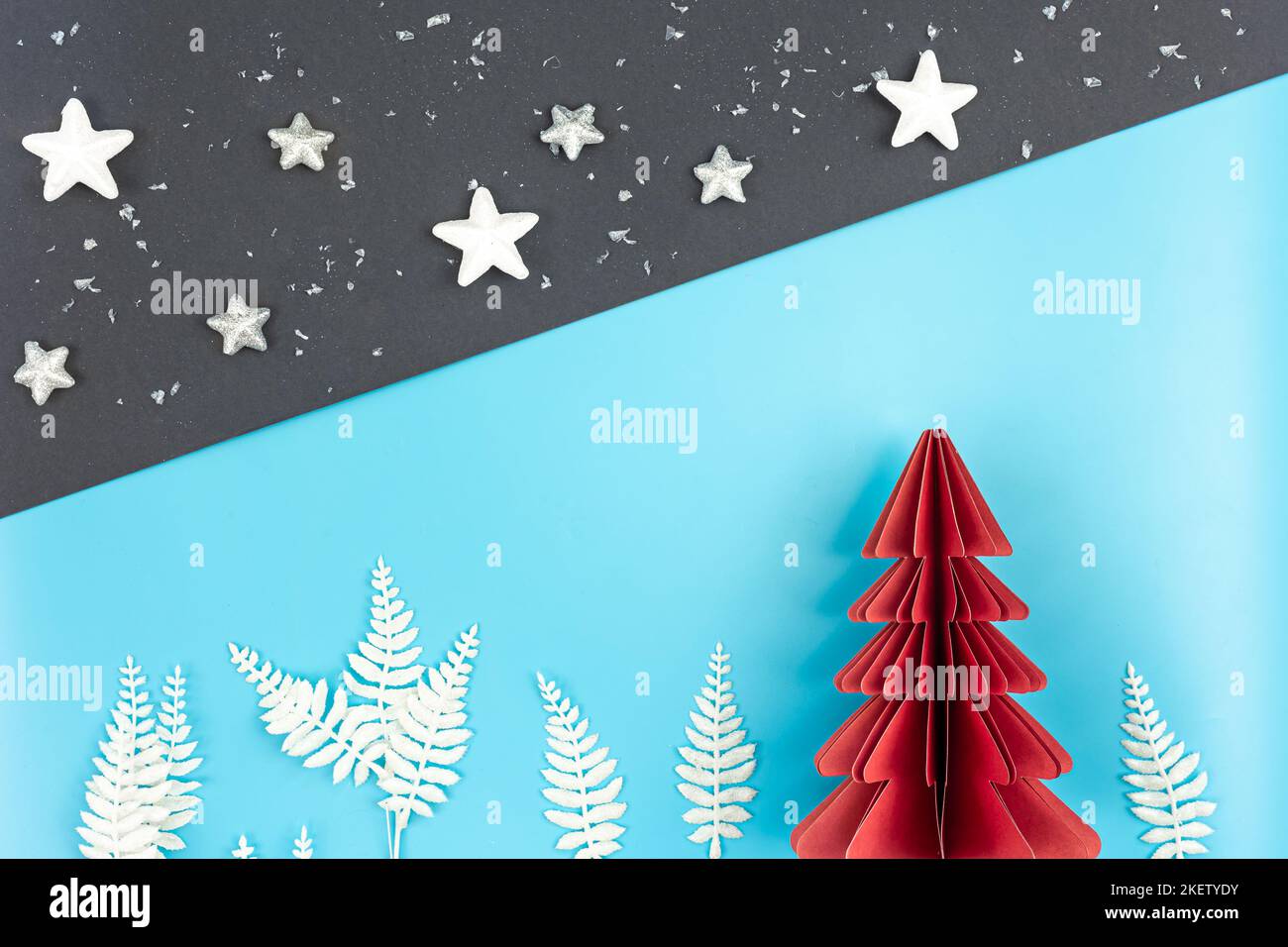 Christmas background with origami paper tree on paper background, flat ...