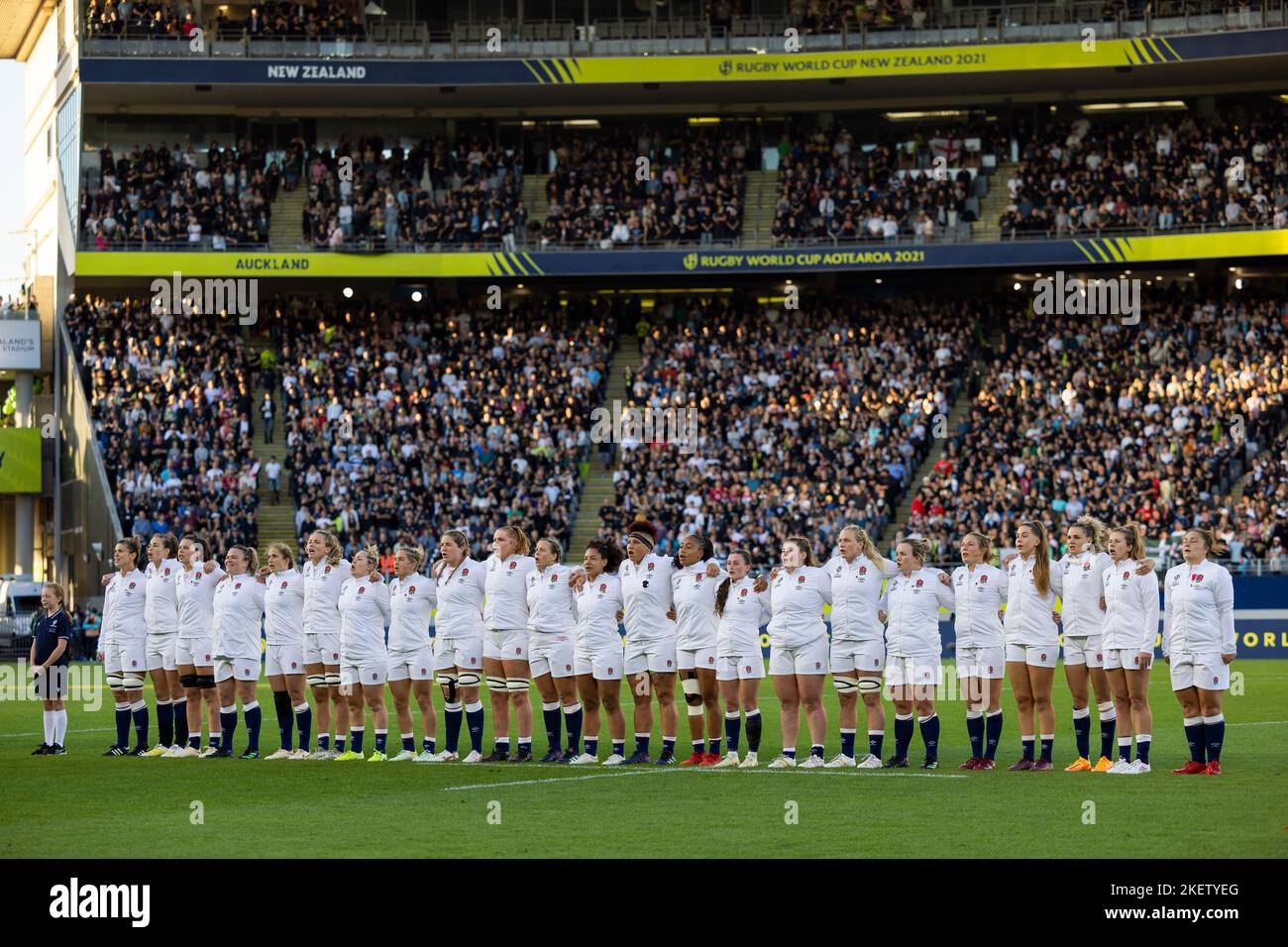 England players sing the national anthem before the Women's Rugby World ...