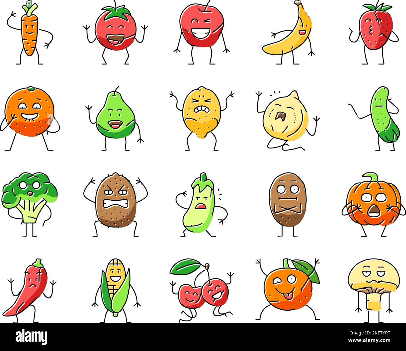fruit character funny food icons set vector Stock Vector Image & Art ...