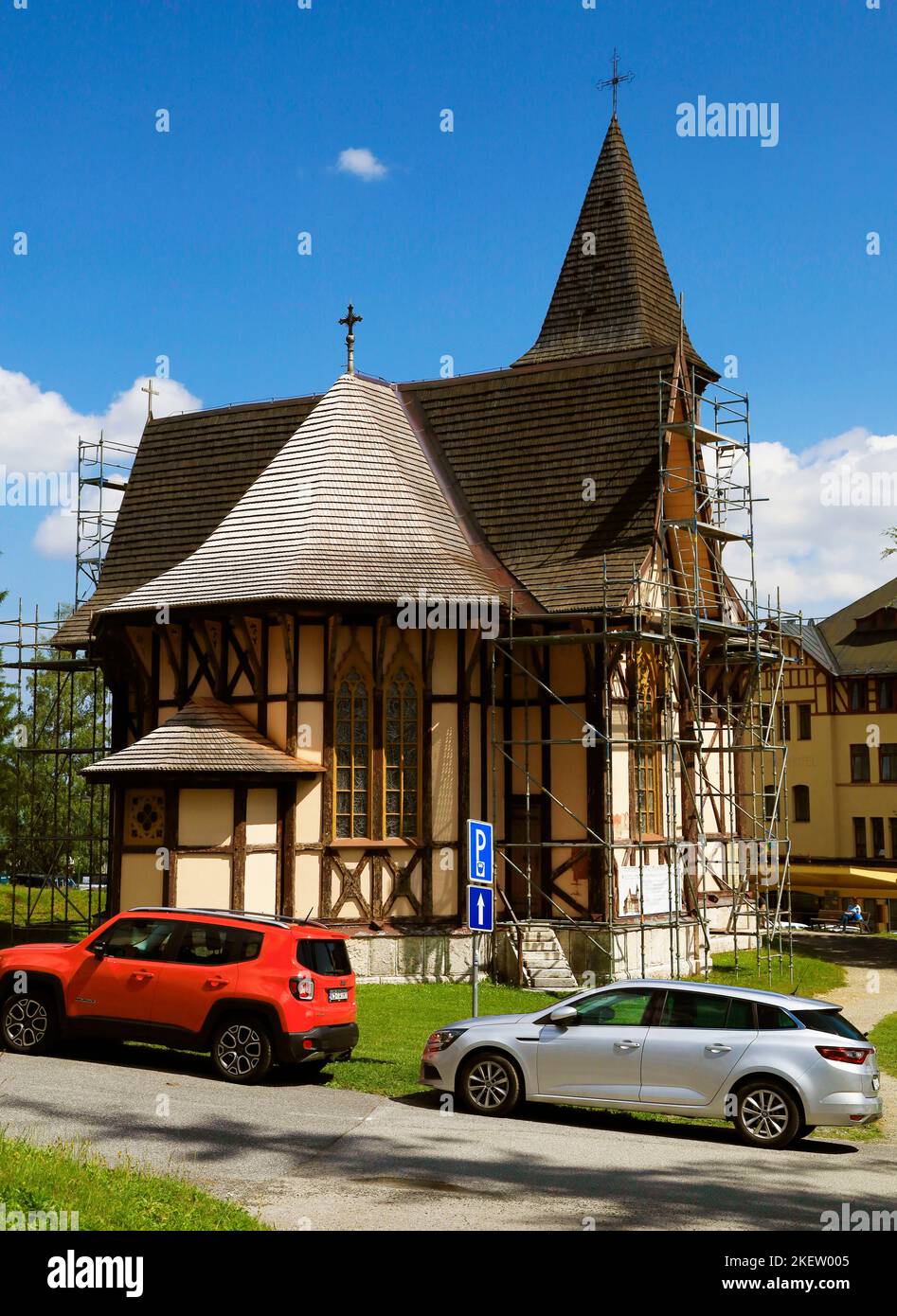 Neo-Gothic half-timbered church of the Immaculate Conception of the ...