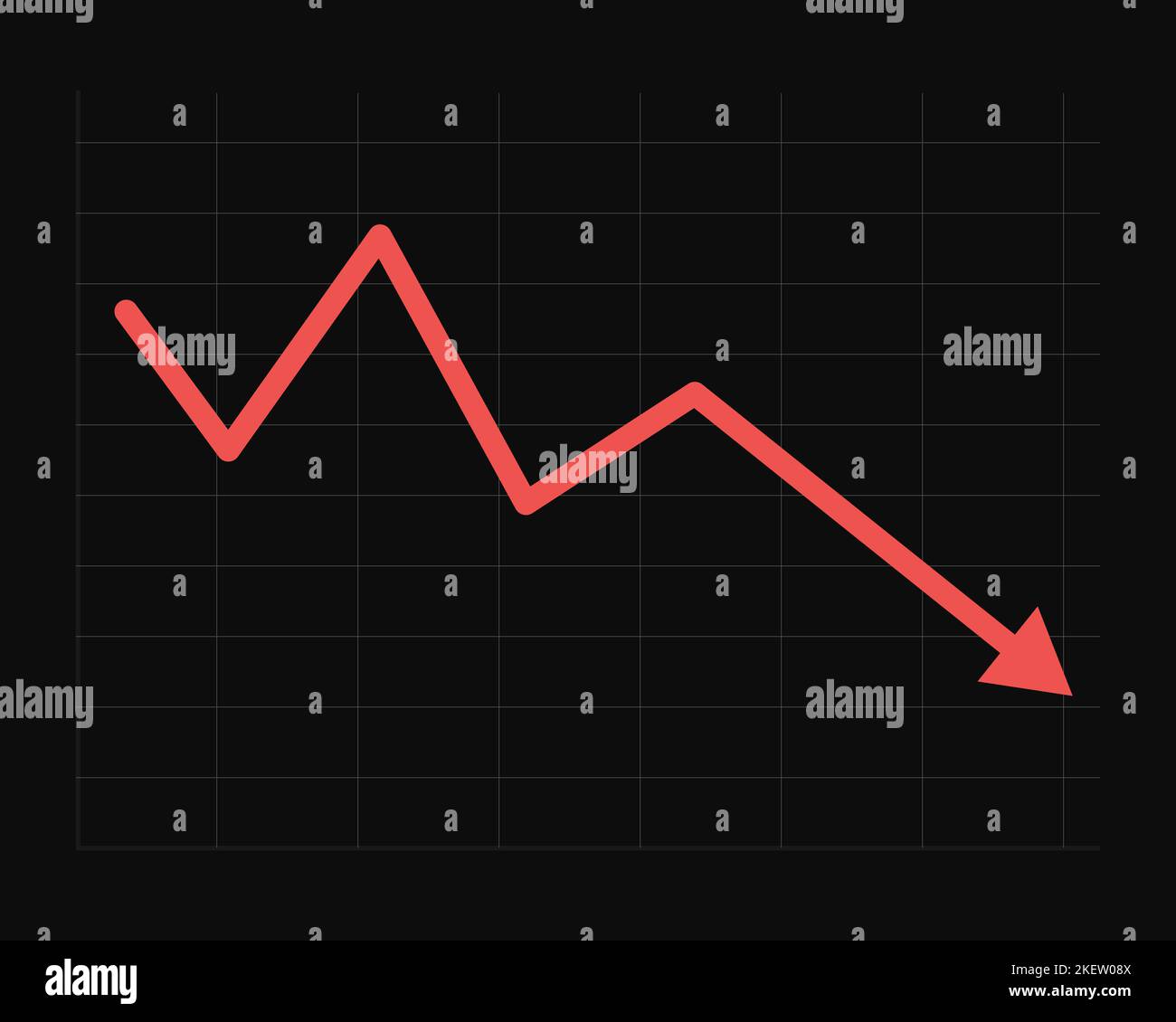 Red graph of fall of economy on black background, vector image Stock ...