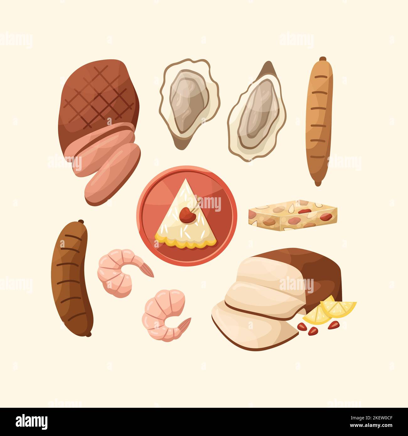 Vector set of illustrations of Australian dishes. Kitchen for New Year ...