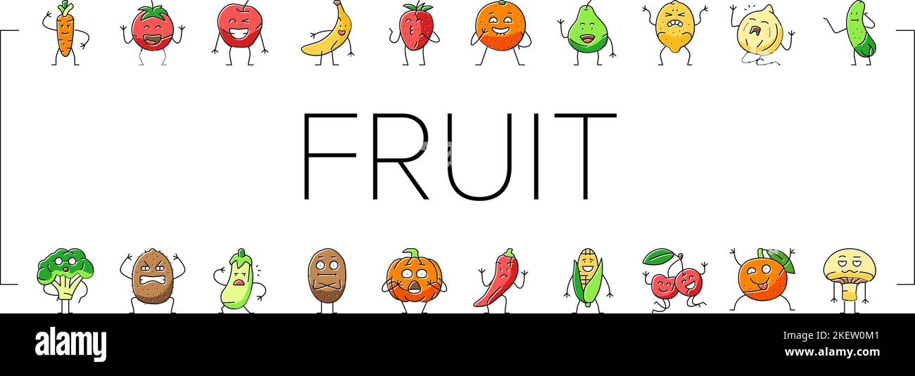 fruit character funny food icons set vector Stock Vector Image & Art ...