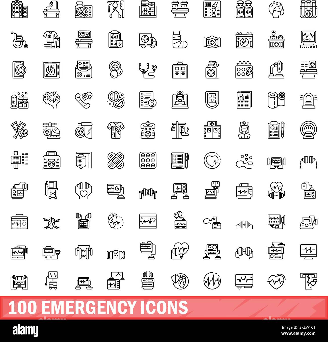 100 emergency icons set. Outline illustration of 100 emergency icons ...