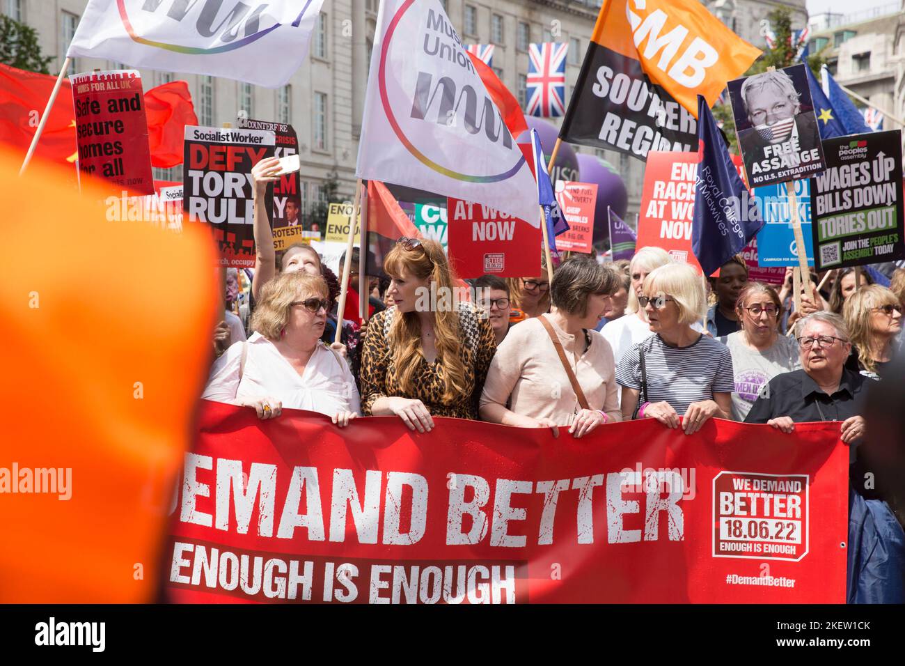 Angela Rayner MP of Labour Party is seen behind a banner as ...