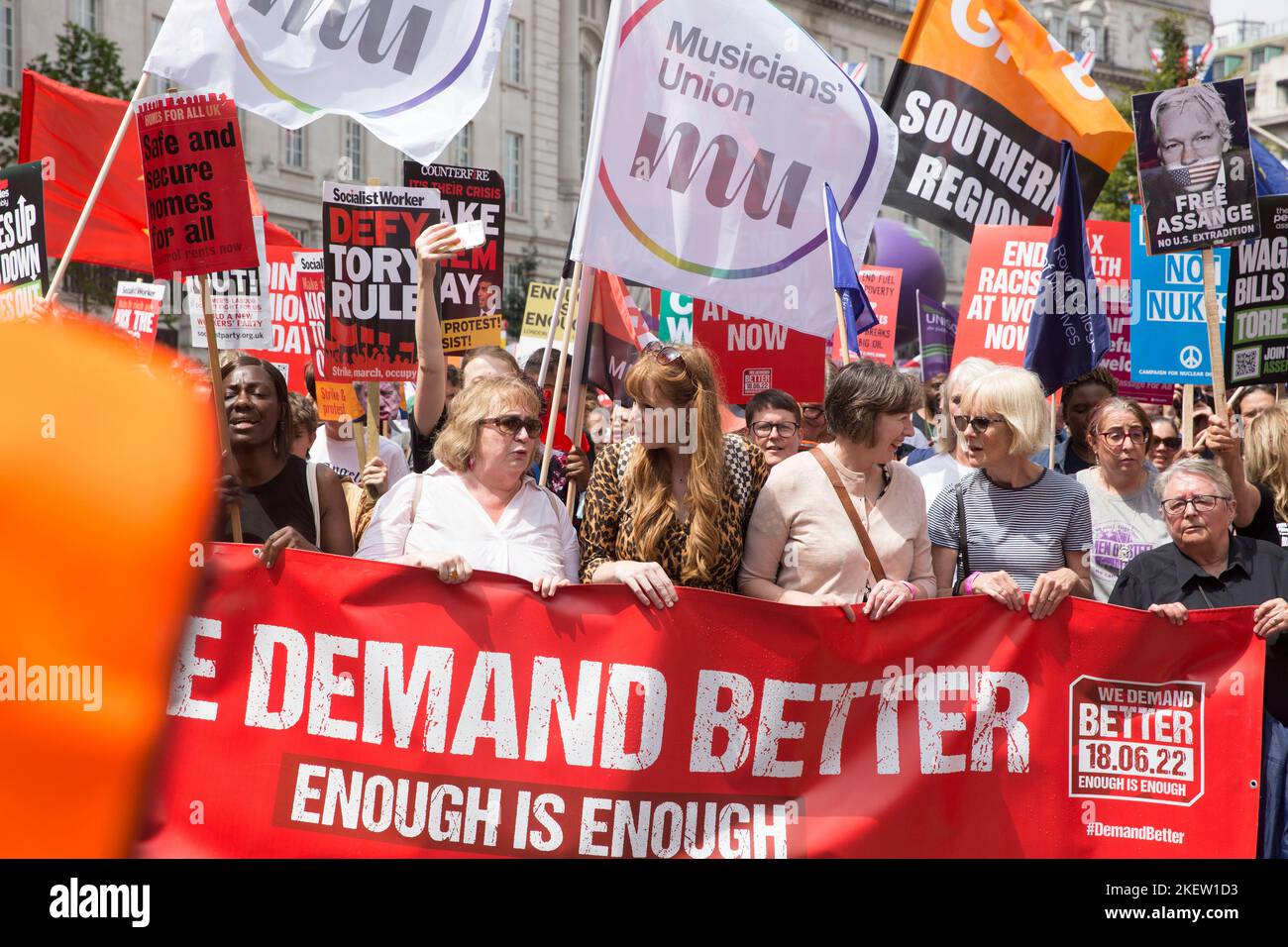 Angela Rayner MP of Labour Party is seen behind a banner as ...