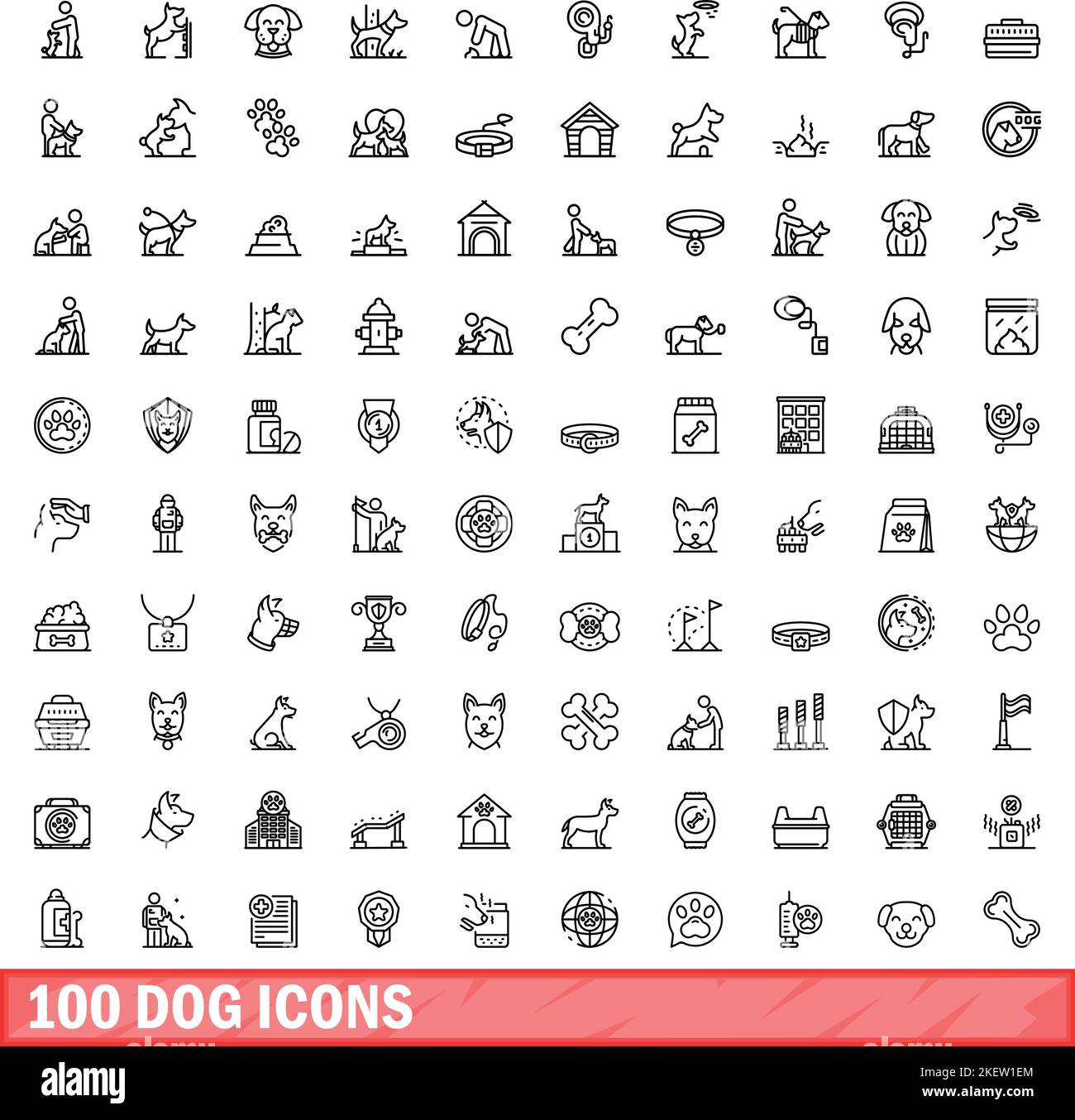 100 dog icons set. Outline illustration of 100 dog icons vector set ...