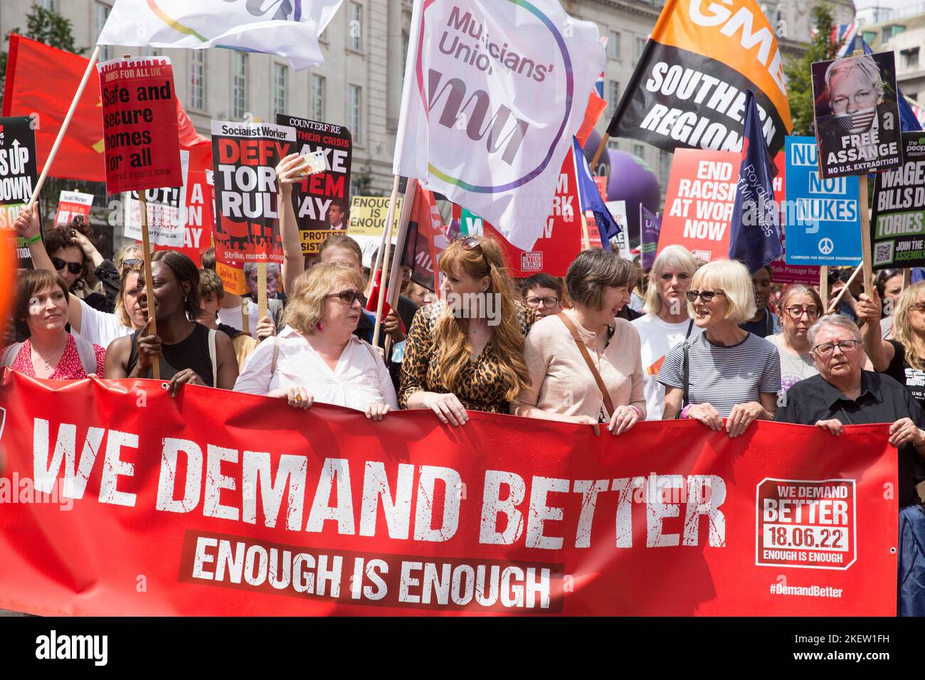 Angela Rayner MP of Labour Party is seen behind a banner as ...