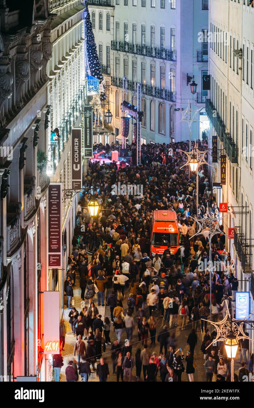 Lisbon, Portugal - November 11, 2022: Large crowd gathering in Baixo ...
