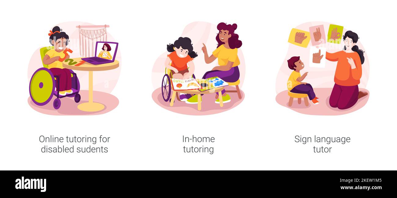 Special needs students tutoring isolated cartoon vector illustration ...