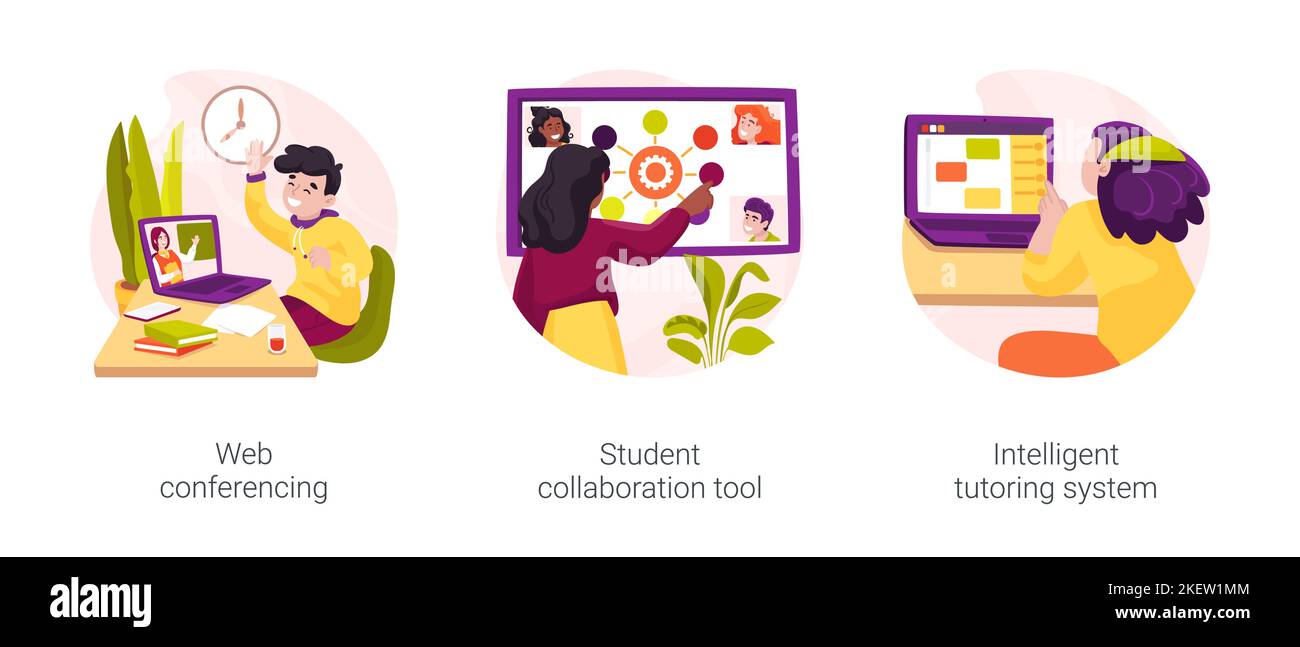 Online tutoring tools isolated cartoon vector illustration set Stock ...