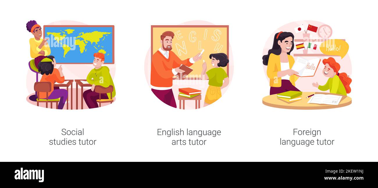 Academic tutoring isolated cartoon vector illustration set Stock Vector ...