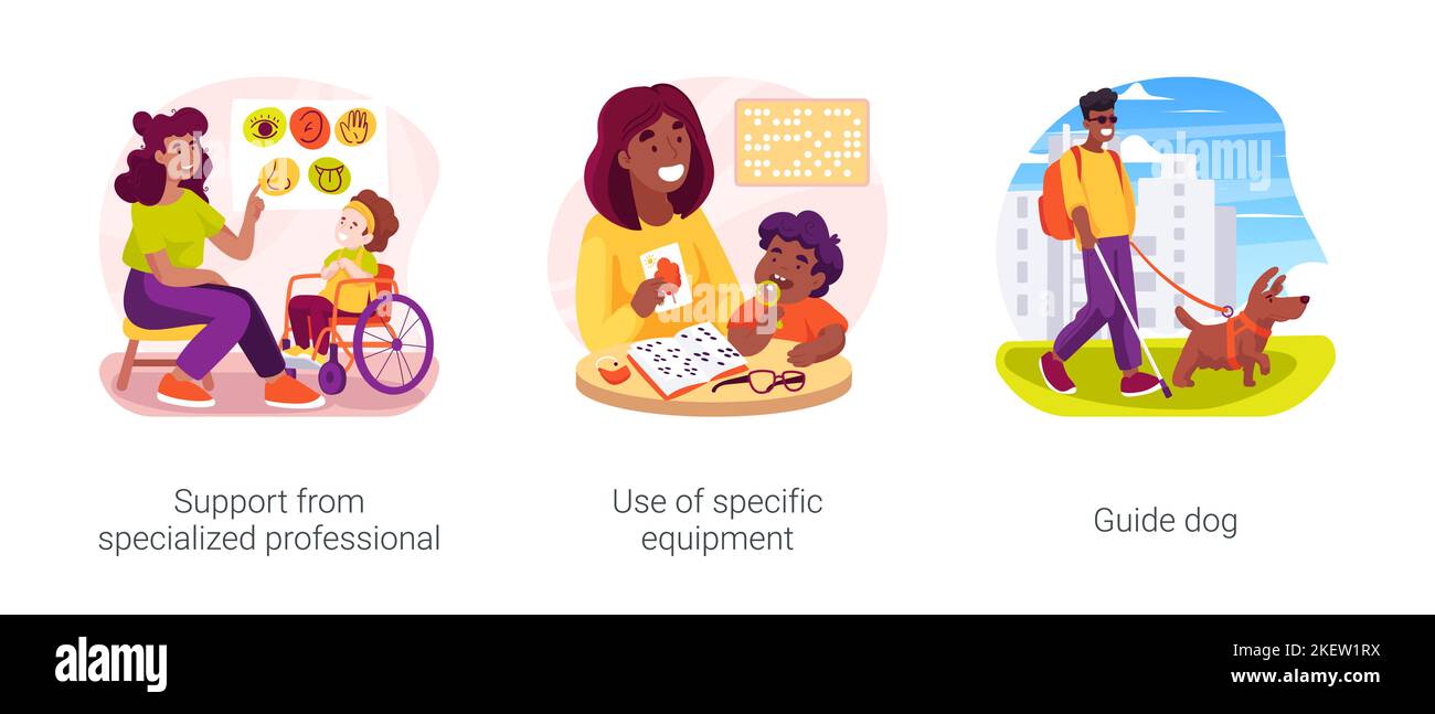 Inclusion school practice isolated cartoon vector illustration set ...