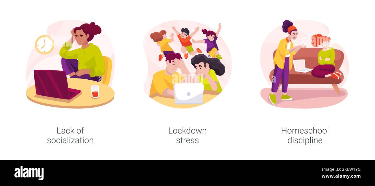 Distance learning problems isolated cartoon vector illustration set ...