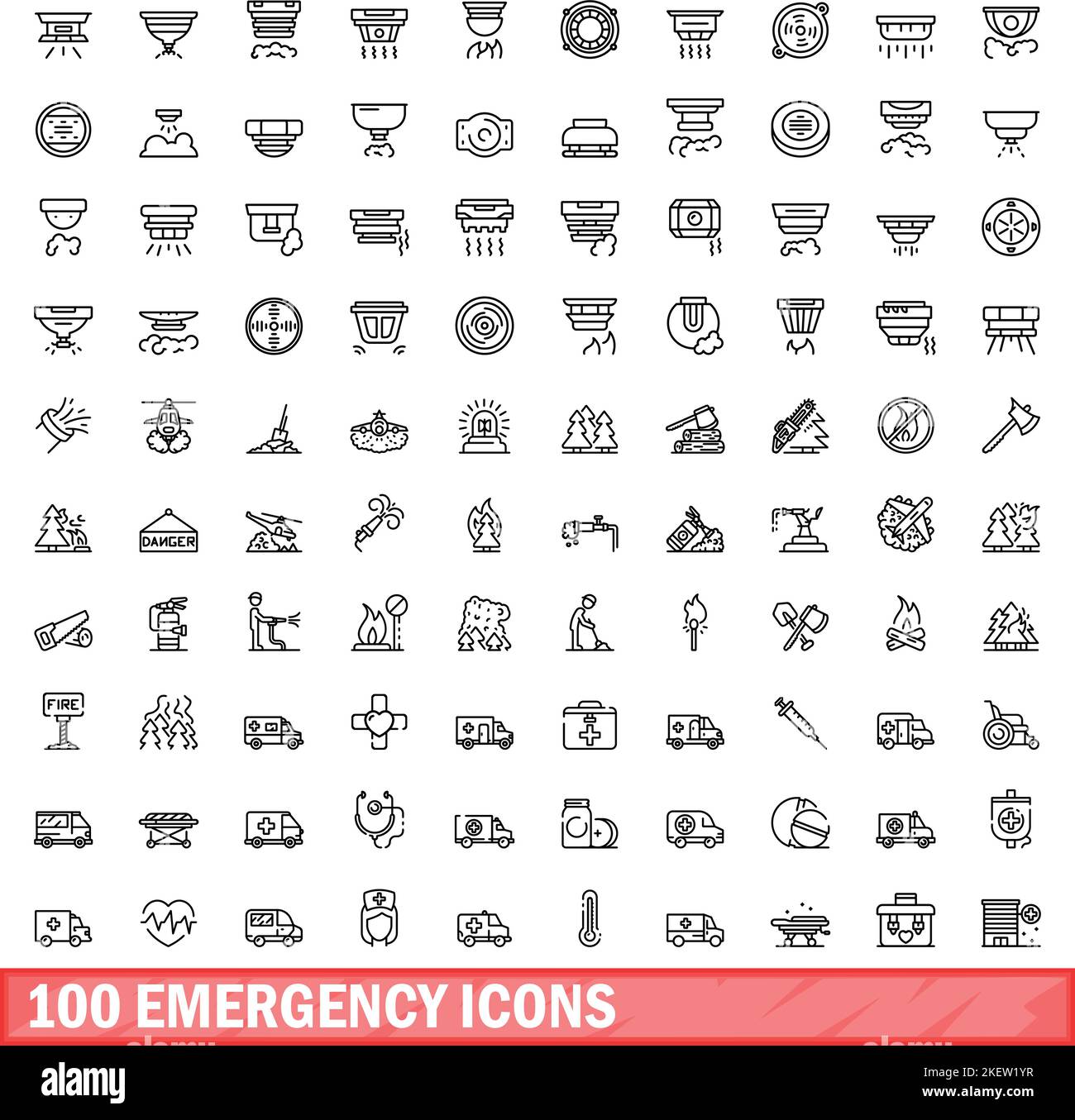 100 emergency icons set. Outline illustration of 100 emergency icons ...