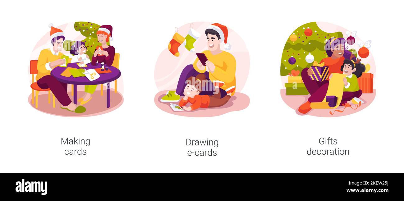 Christmas cards and presents isolated cartoon vector illustration set ...