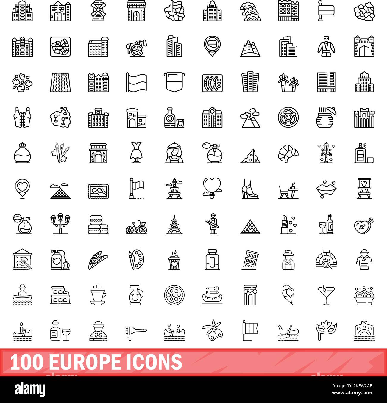 100 europe icons set. Outline illustration of 100 europe icons vector ...