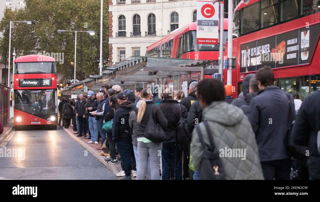 TFL Tube strike takes place today. Pictured: Long bus queues form ...