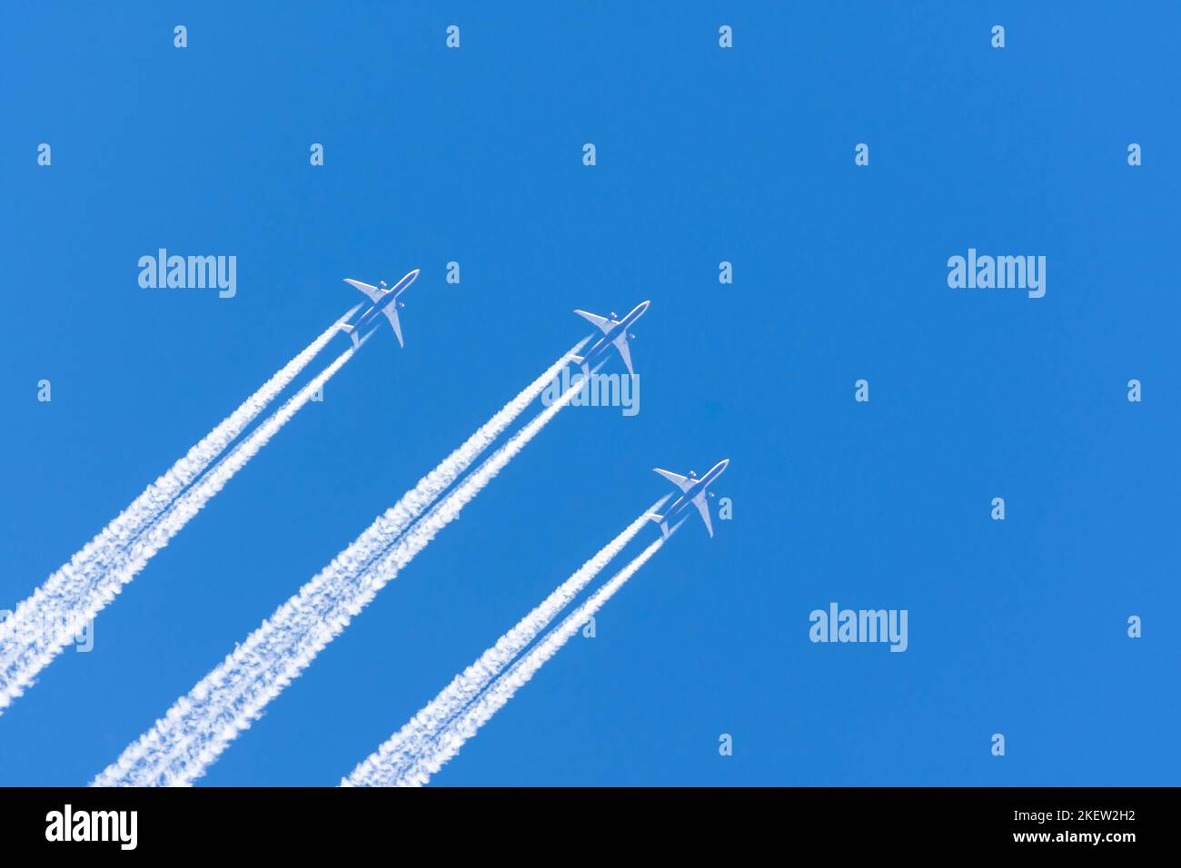 Three airplane big two engines aviation airport contrail clouds Stock ...