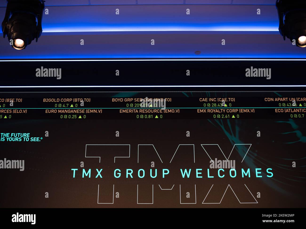 The S&P TSX composite index screen at the TMX Market Centre in downtown ...