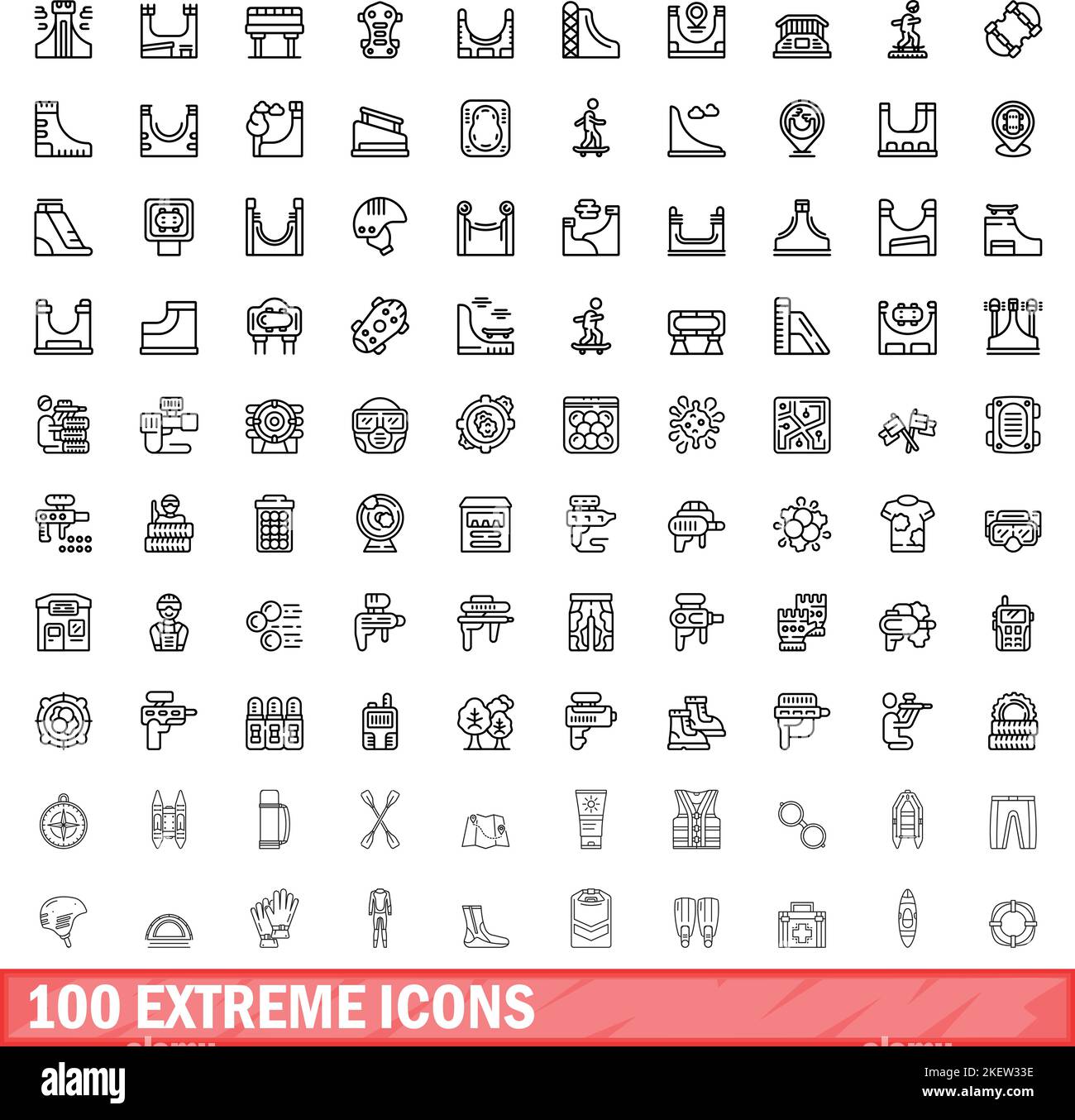100 extreme icons set. Outline illustration of 100 extreme icons vector ...