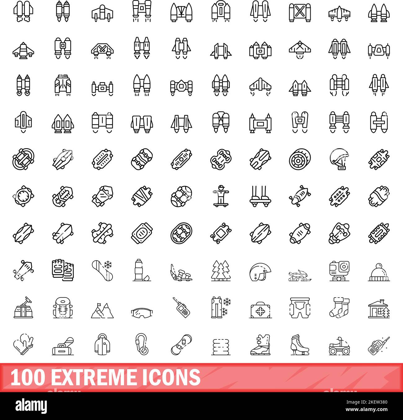 100 extreme icons set. Outline illustration of 100 extreme icons vector ...