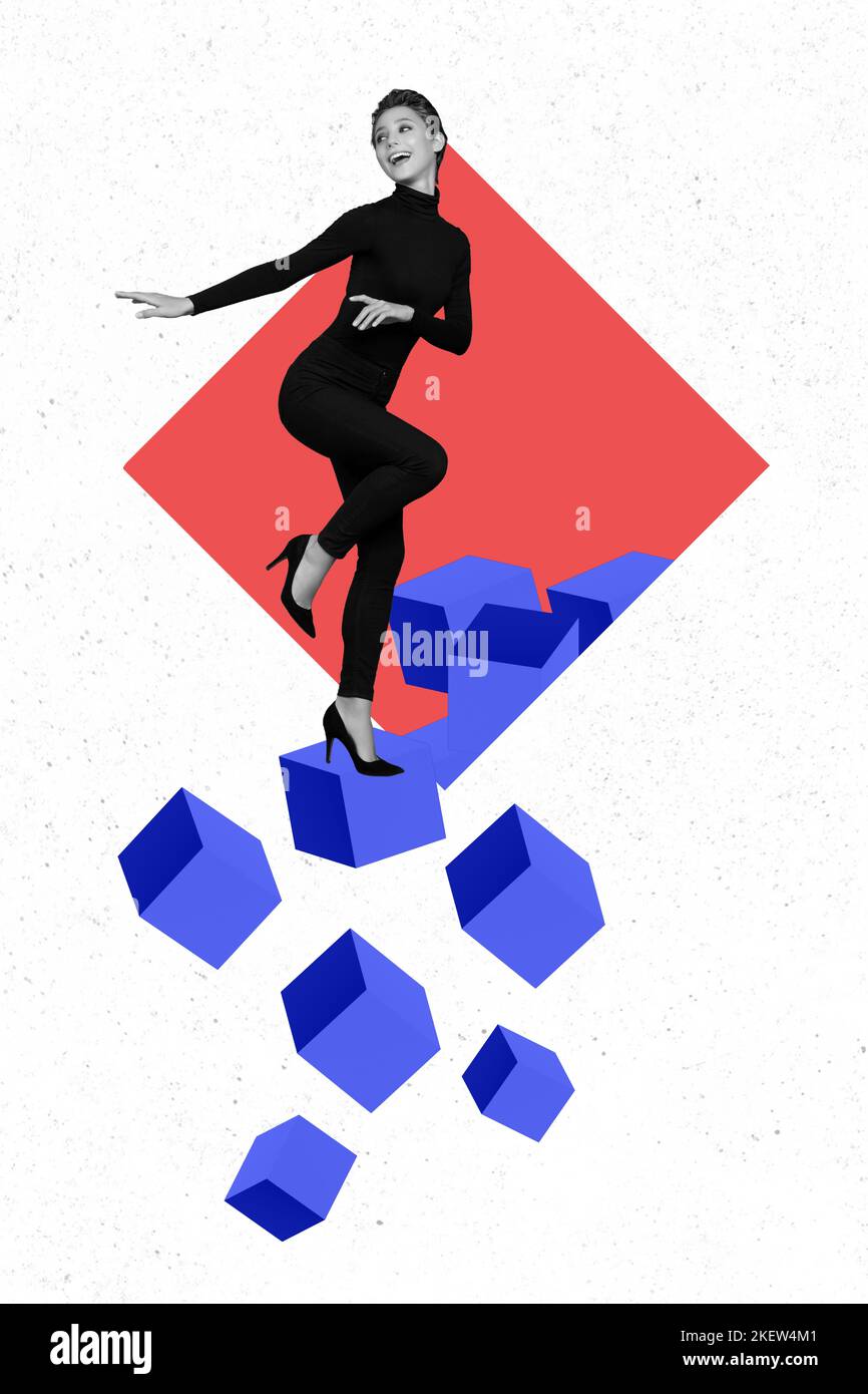 Vertical collage photo of young lovely fancy positive good mood girl ...