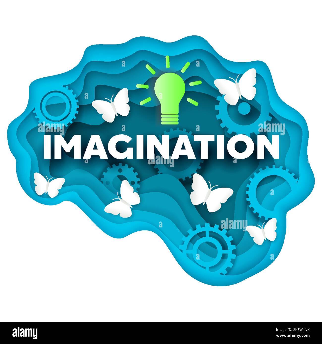 Imagination vector concept illustration in paper art modern origami ...