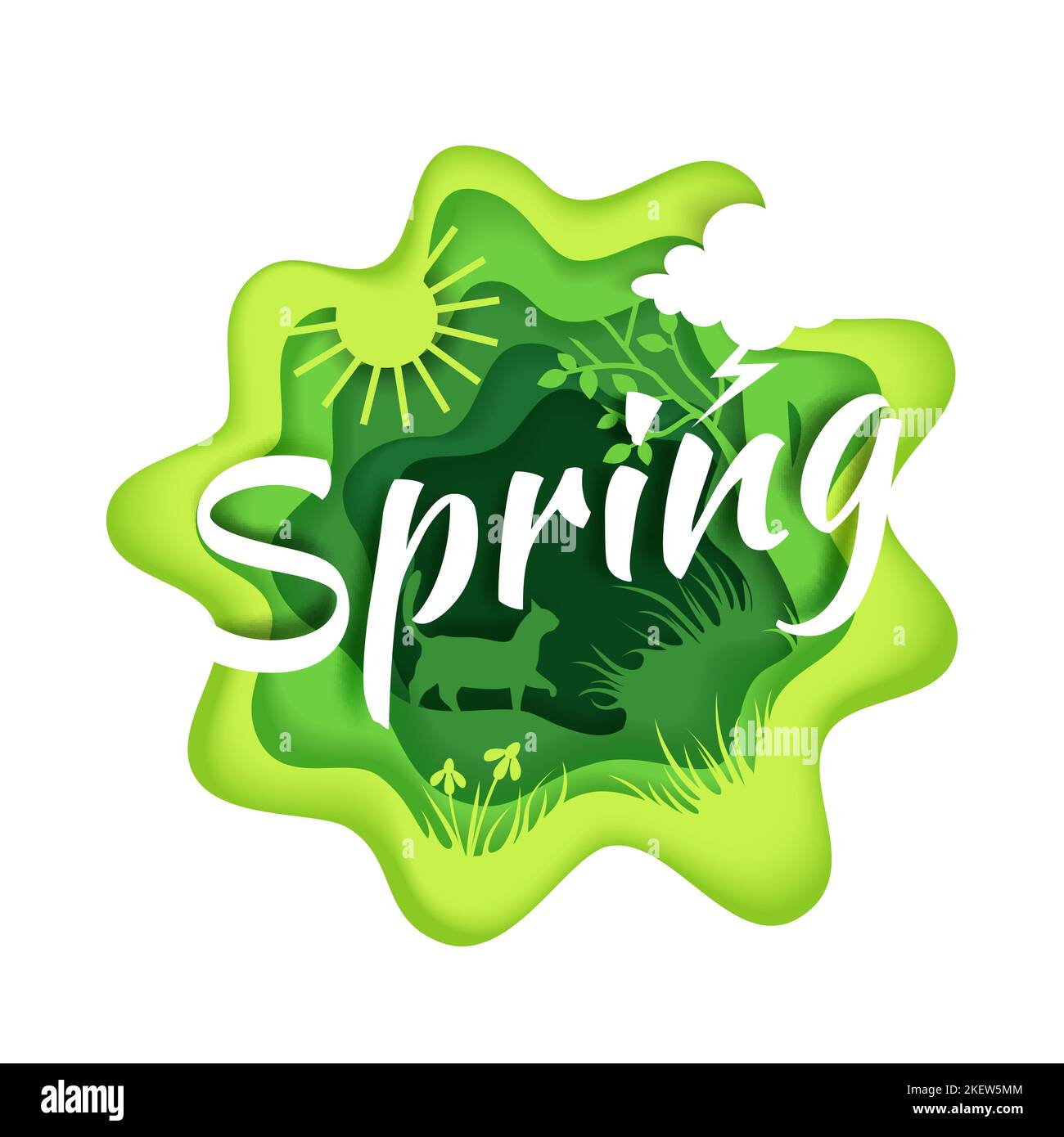 Spring creative hand lettering typography, vector illustration in paper ...