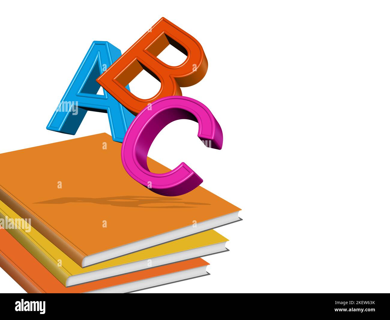 Books and the letters A B C against white background, 3D illustration ...