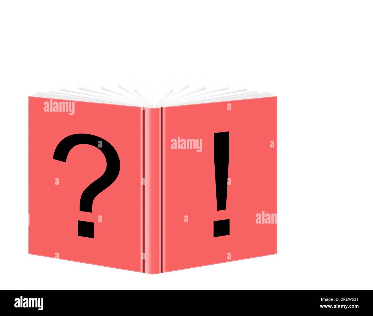 Book with question mark and exclamation mark against white background ...
