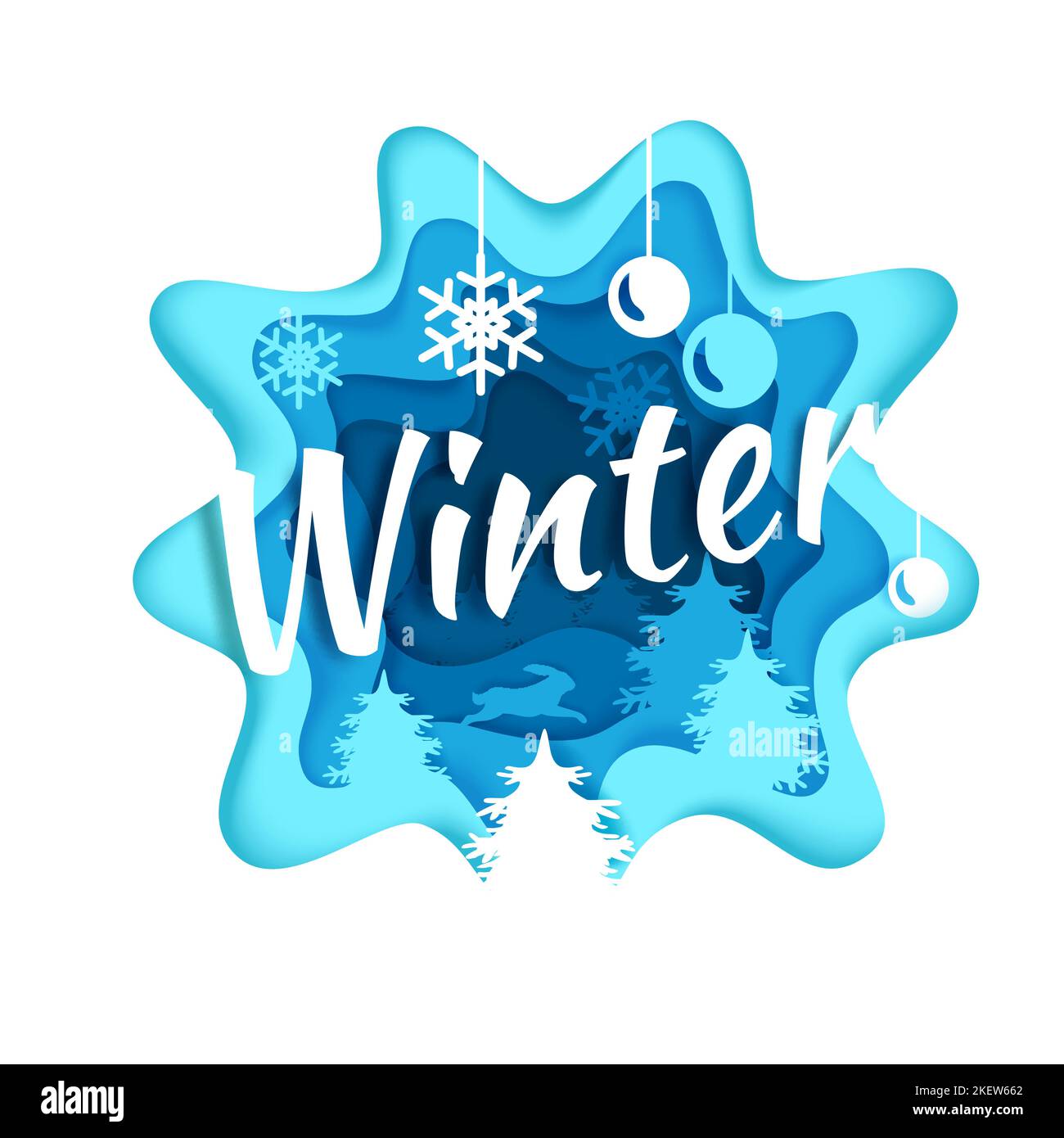 Winter creative hand lettering typography, vector illustration in paper ...
