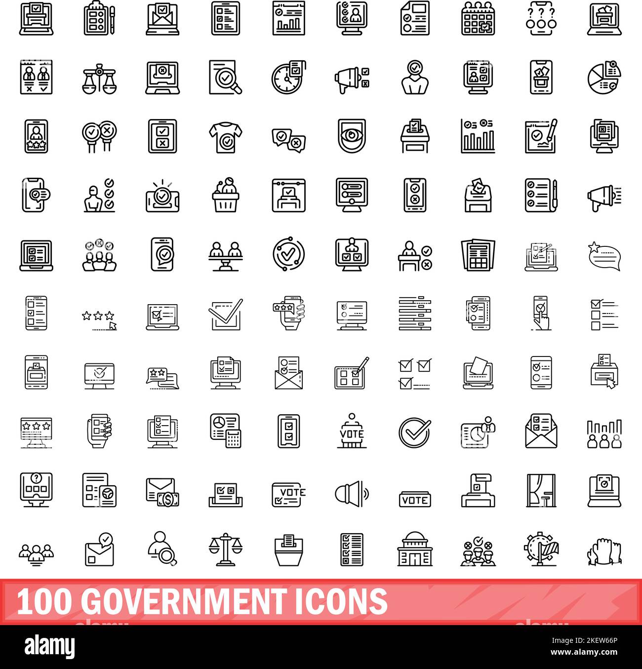 100 government icons set. Outline illustration of 100 government icons ...