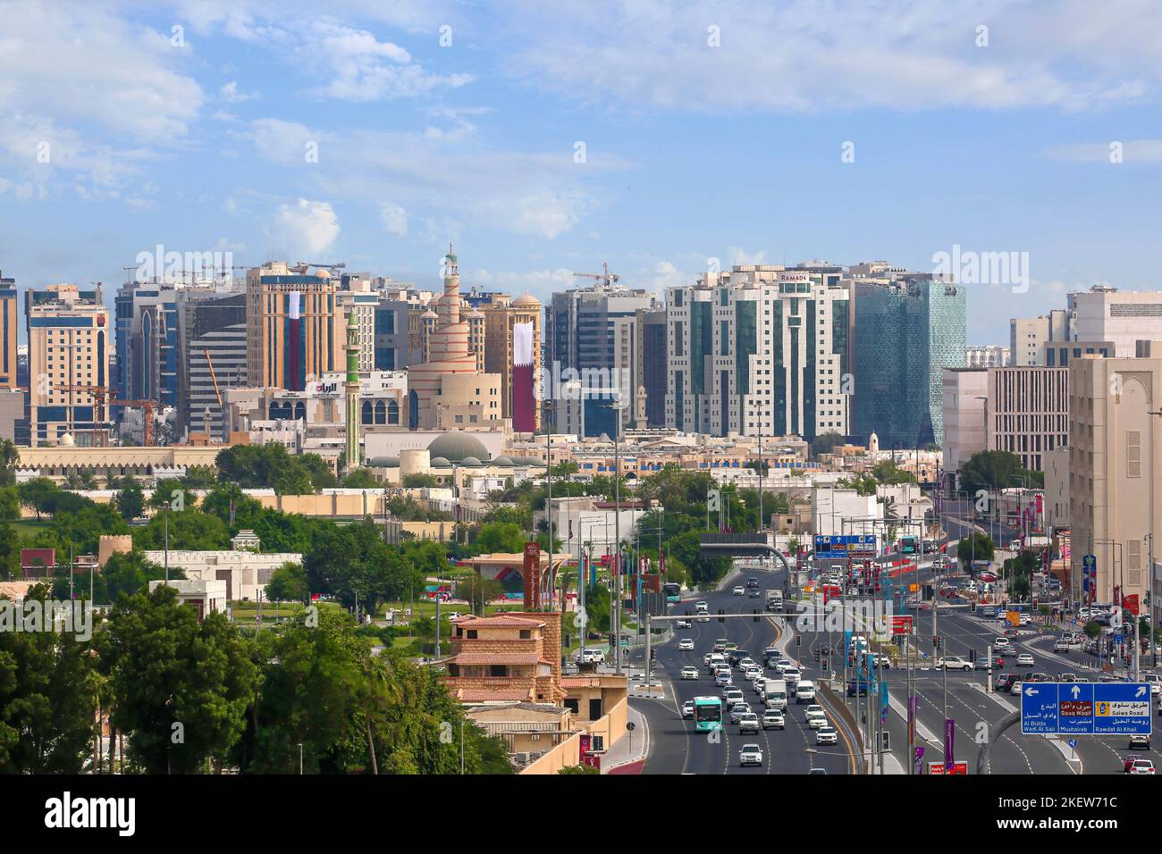 Doha Skyline Aerial View with Fanar Mosque Stock Photo - Alamy