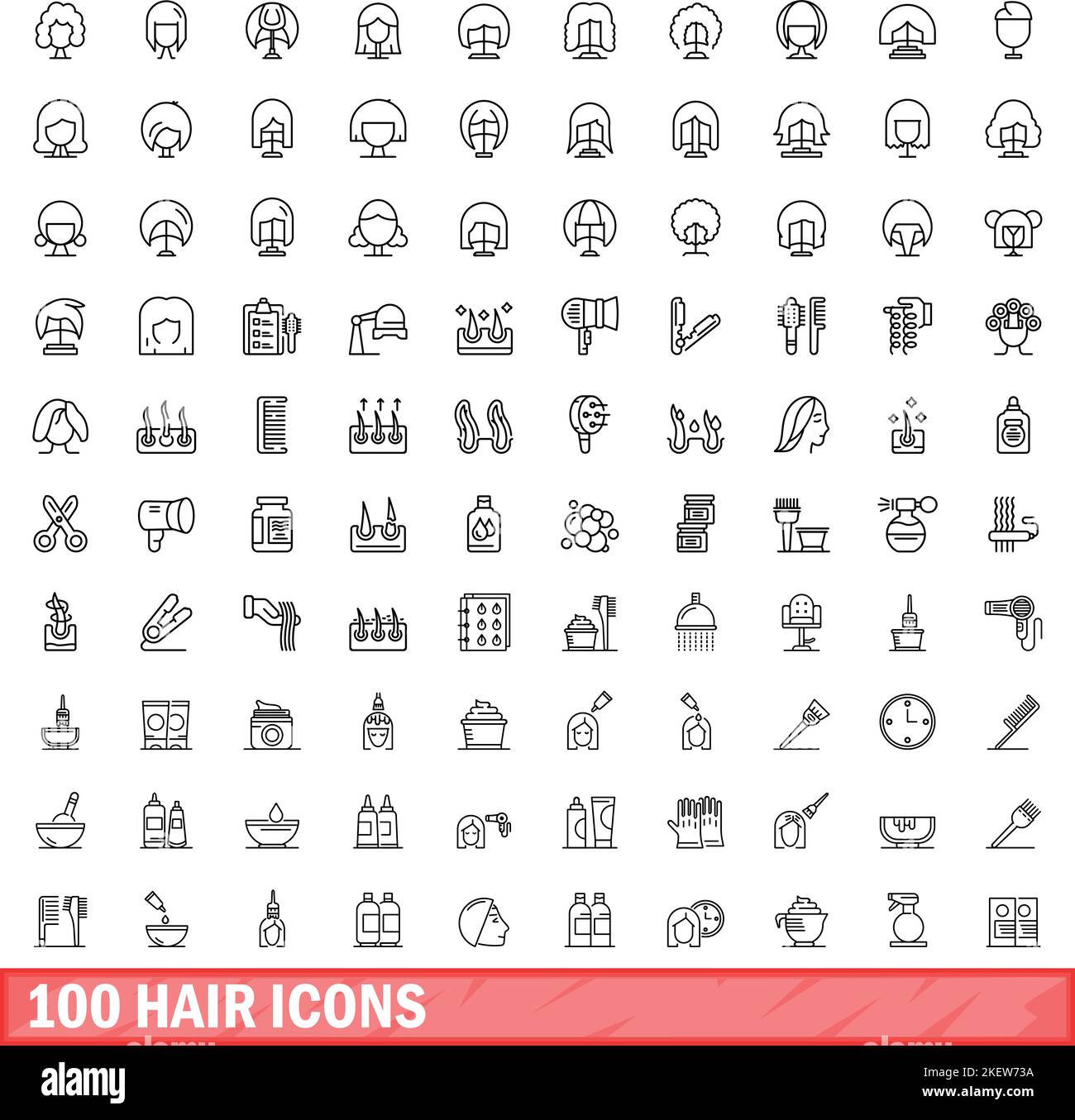 100 hair icons set. Outline illustration of 100 hair icons vector set ...