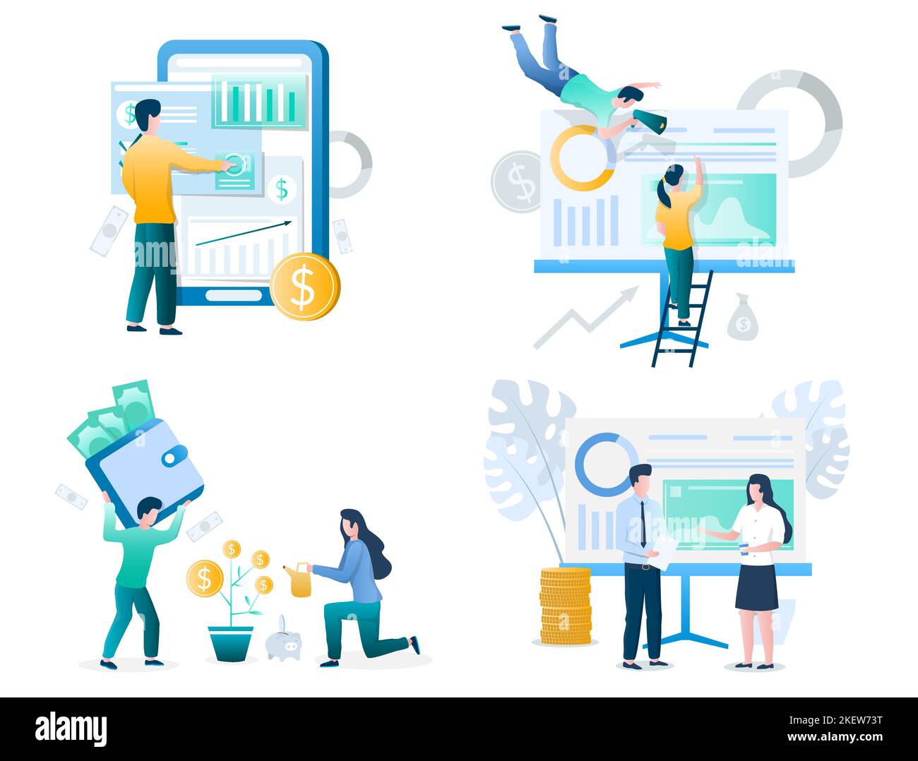 Finance management vector concept illustration set isolated on white ...