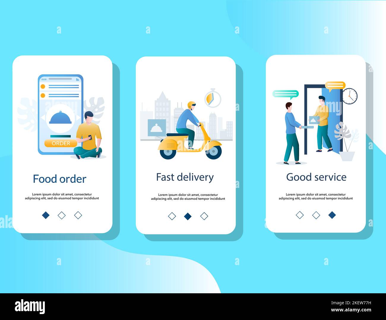 Food order, Fast delivery, Good service mobile app onboarding screens ...