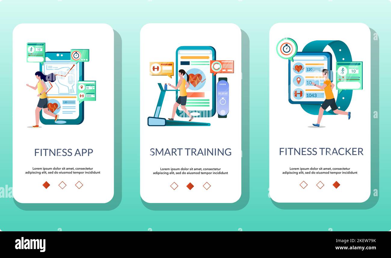 Fitness app, Smart training and Fitness tracker mobile app onboarding ...