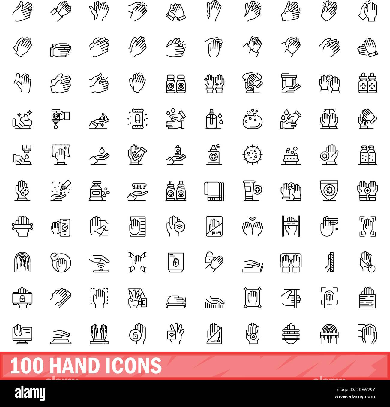 100 hand icons set. Outline illustration of 100 hand icons vector set ...