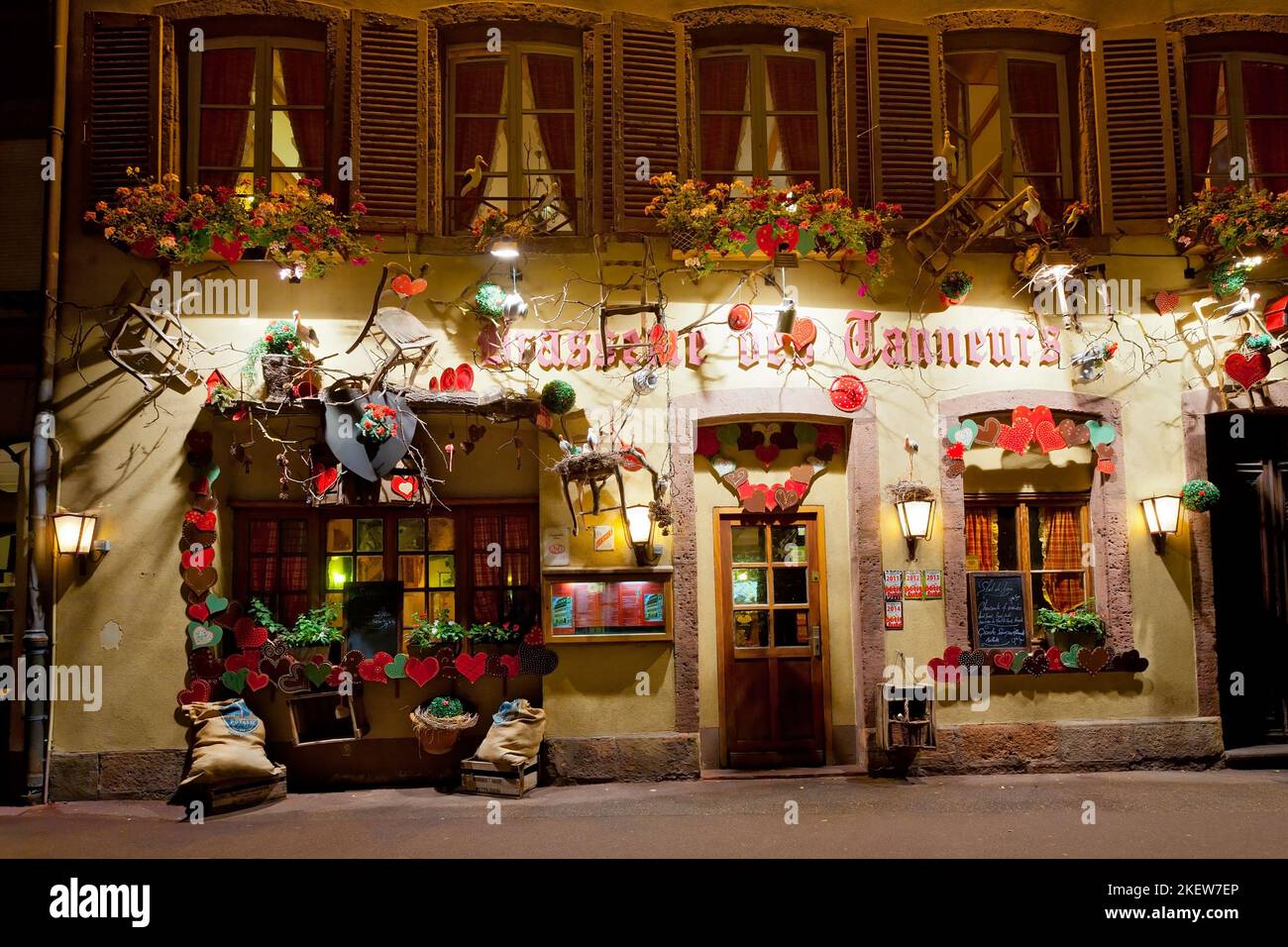 Beautiful decoration on typical historic half-timbered restaurant in ...
