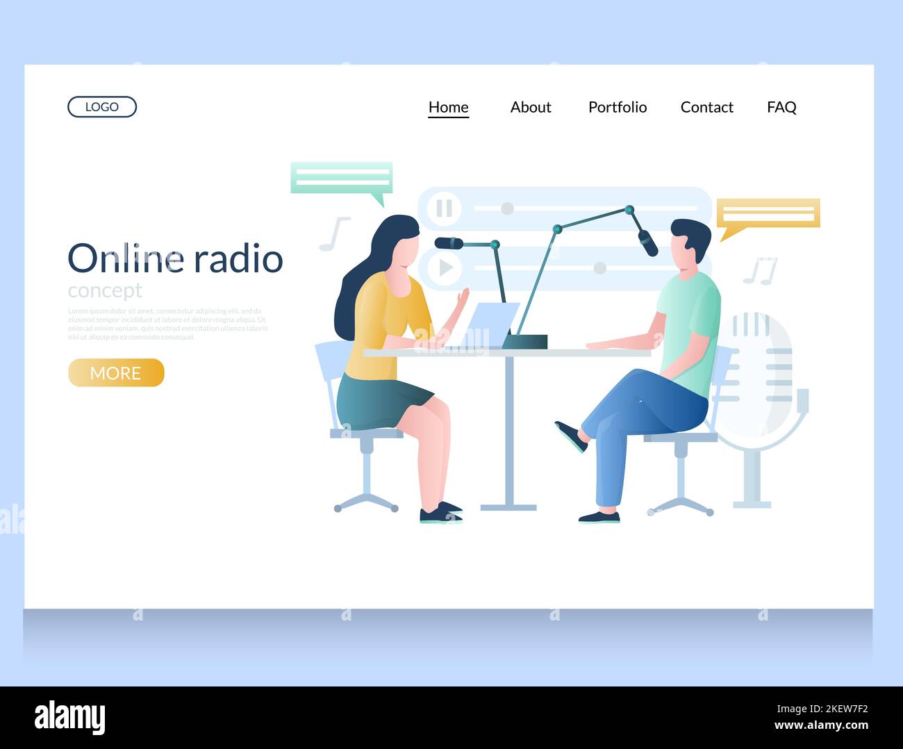 Online radio vector website template, web page and landing page design ...