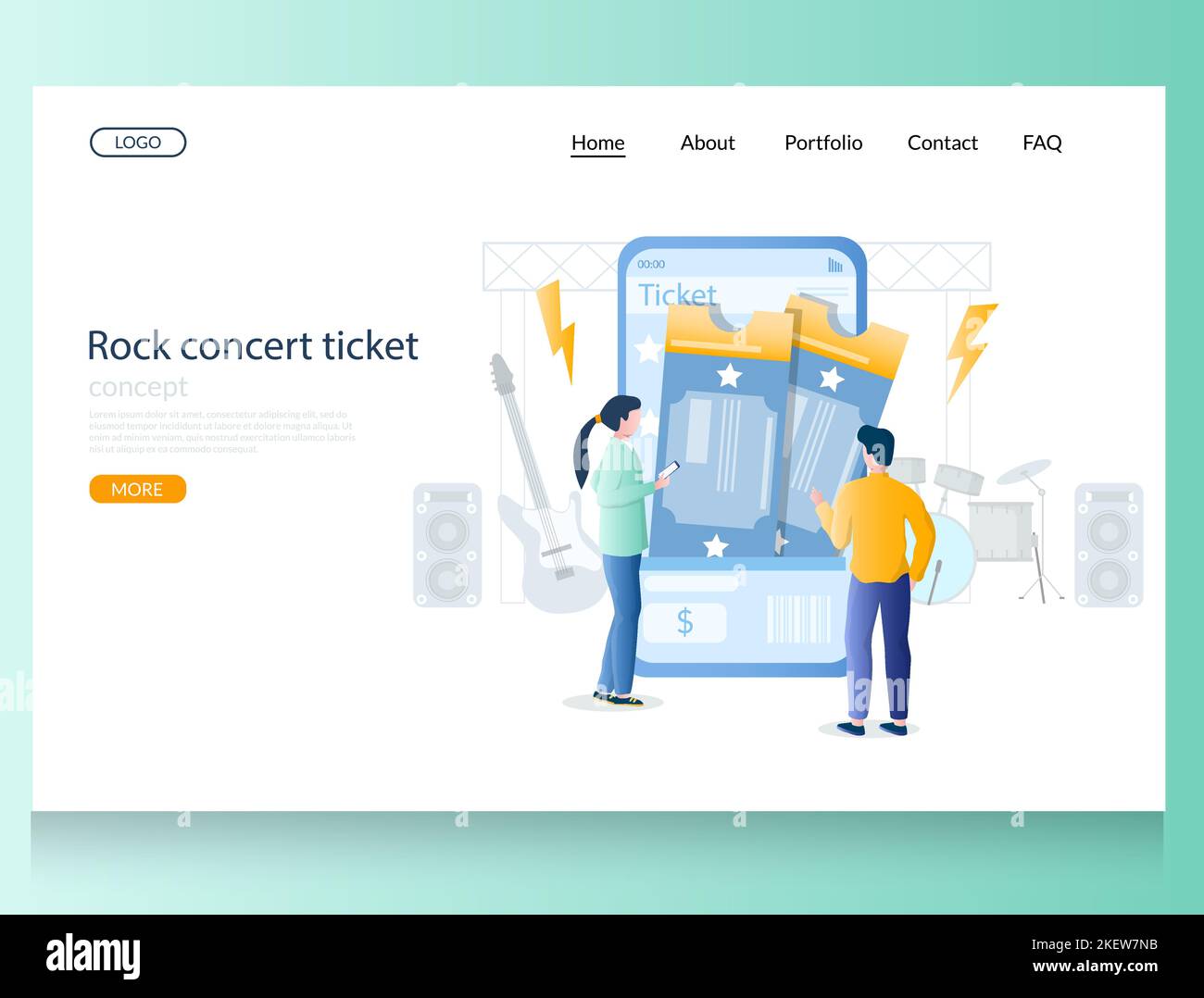 Rock concert ticket vector website template, web page and landing page ...