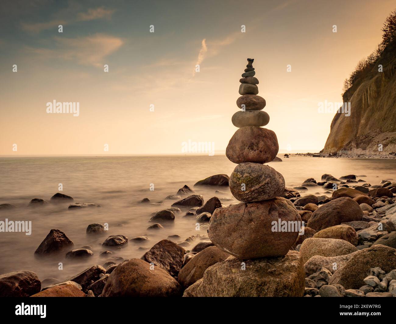 Stack of stones on Ruegen island beach. Rounded pebbles stack in ...