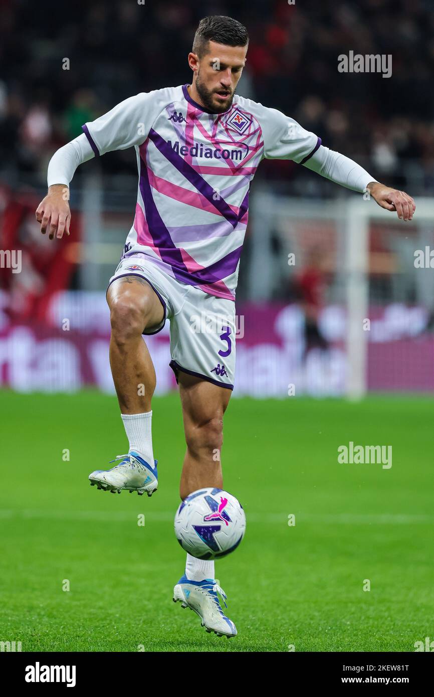 Cristiano Biraghi of ACF Fiorentina warms up during Serie A 2022/23 ...