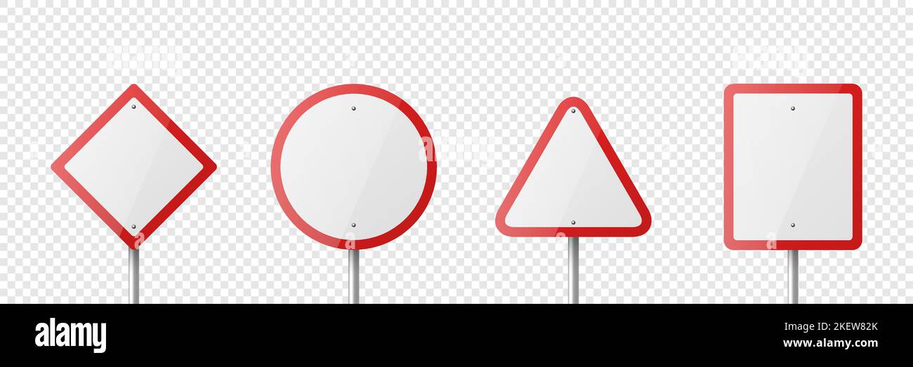Vector White and Red Warning, Danger Stop Sign Frame Icon Set Isolated ...