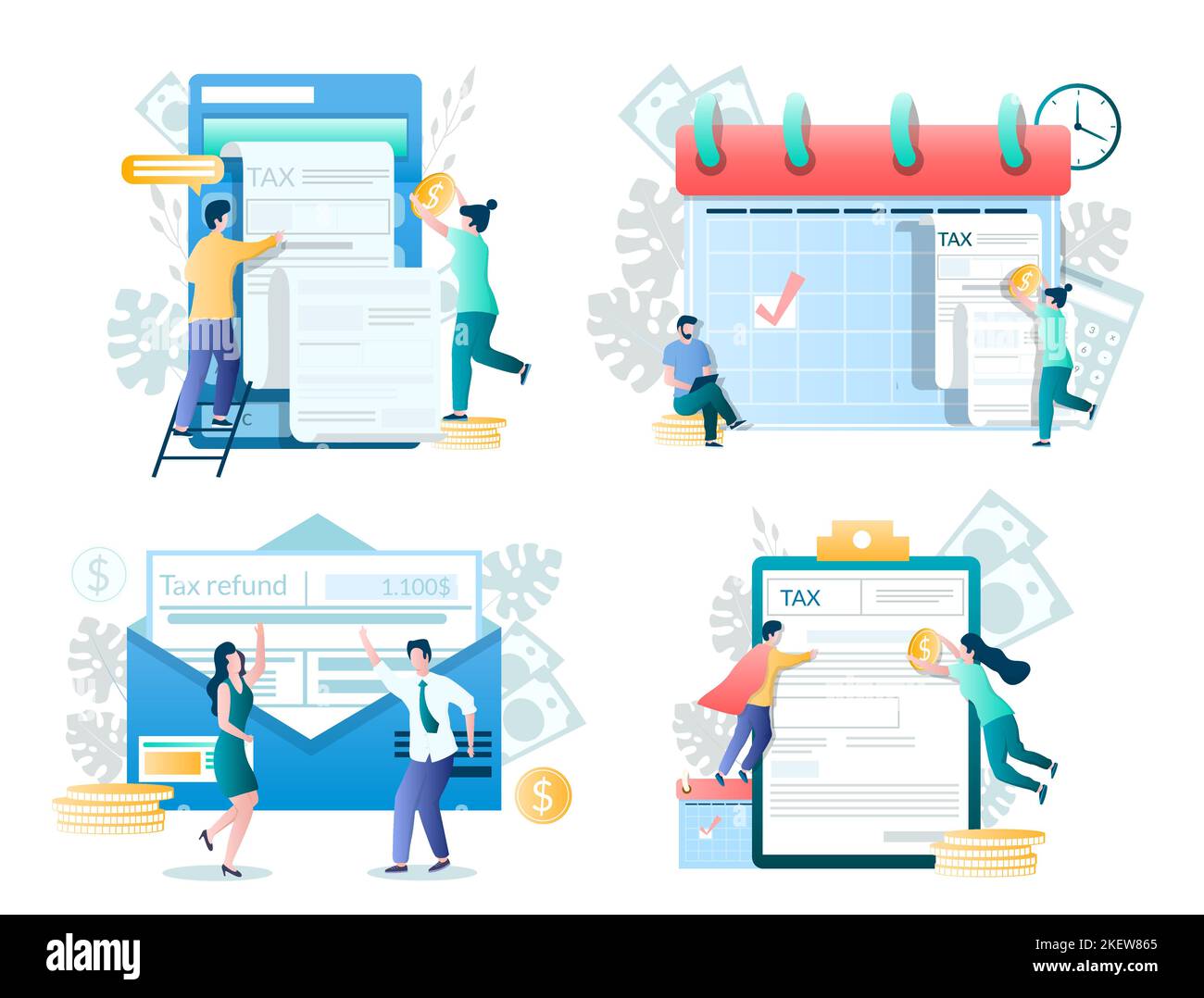 Tax time, payment, refund vector concept illustration set isolated on ...