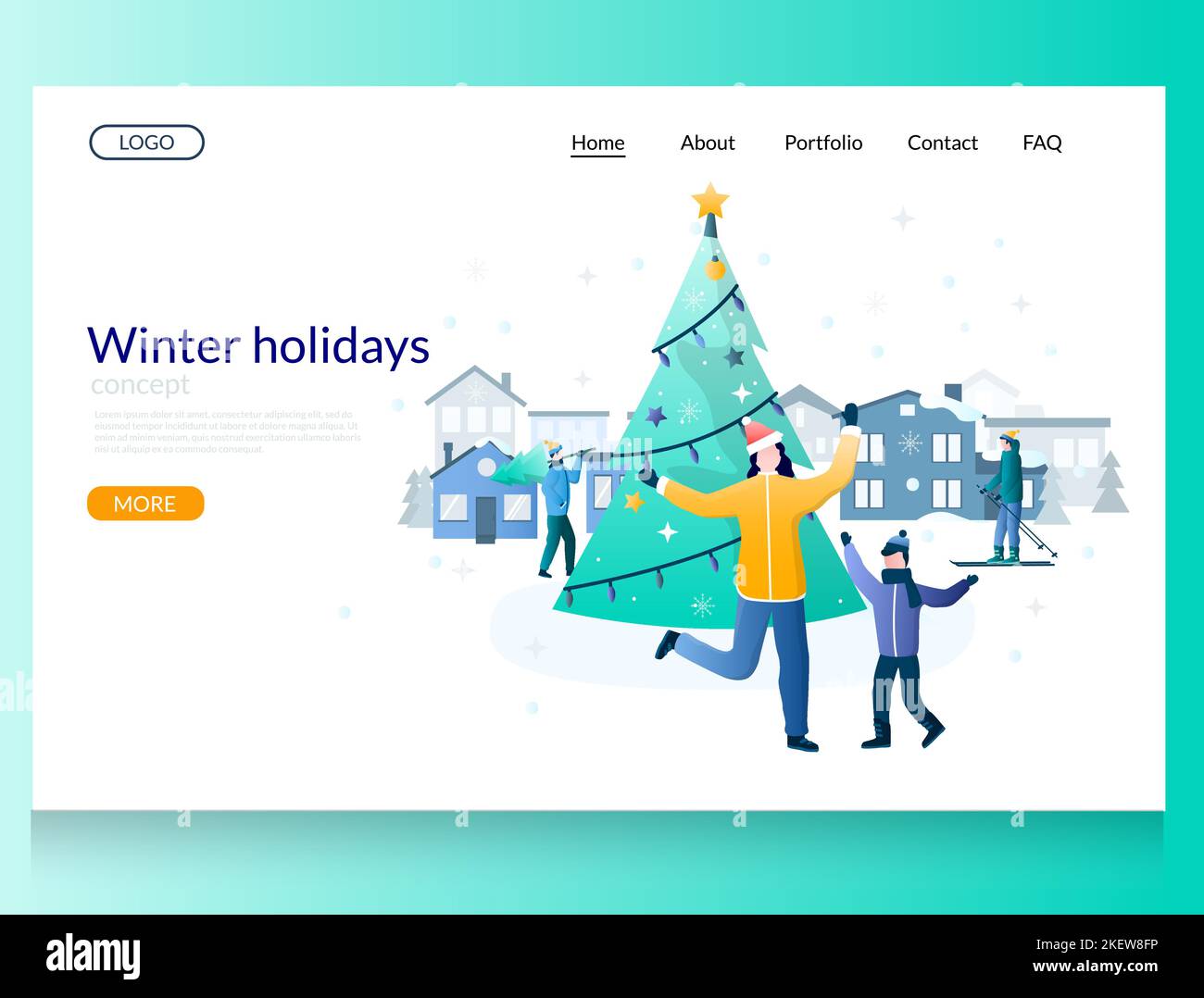 Winter holidays vector website template. Merry Christmas and Happy New ...